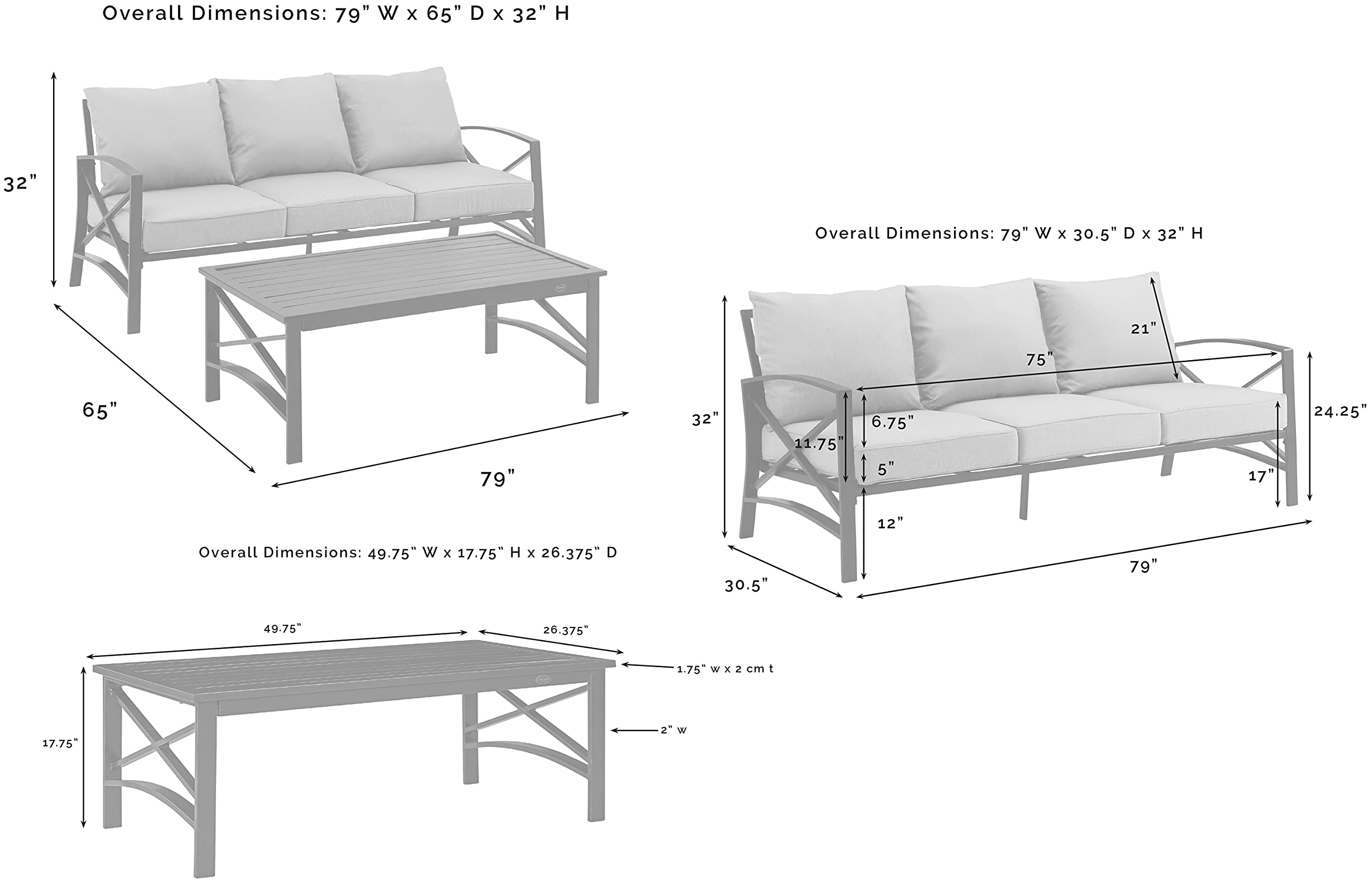 Crosley Furniture Kaplan 2-Piece Outdoor Sofa Patio Furniture Set, Conversation Sets for Porch, Deck, Oiled Bronze with Oatmeal Cushions