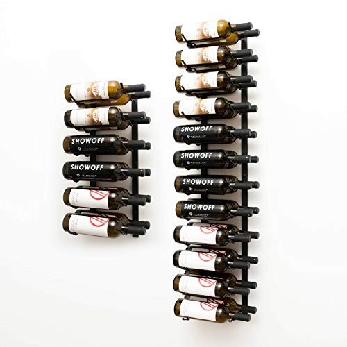VintageView Wall Series (6 Ft) - 36 Bottle Wall Mounted Wine Bottle Rack Kit (Satin Black) Stylish Modern Wine Storage with Label Forward Design