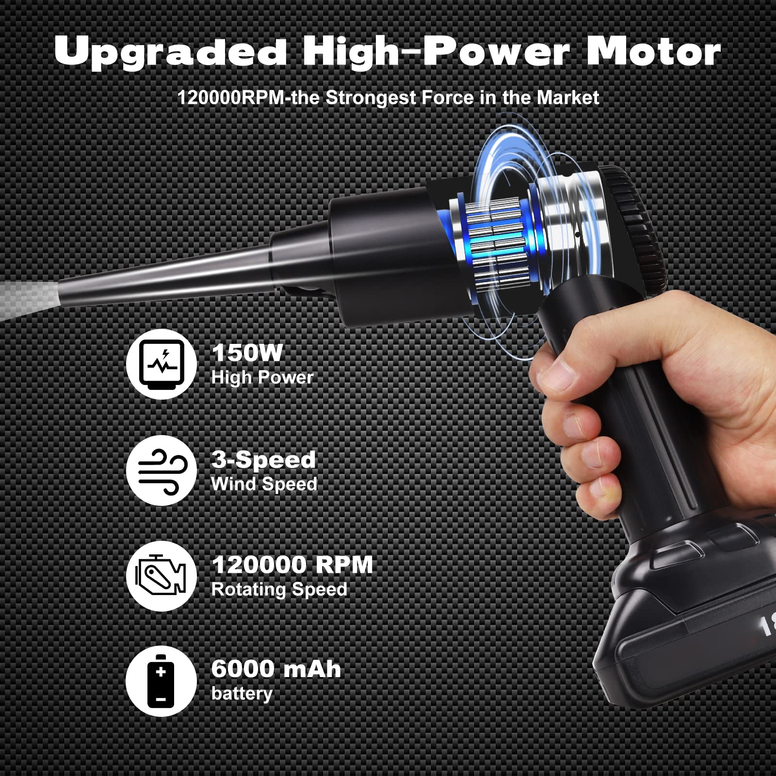 AUPUS(Upgraded) Cordless Air Duster, Strongest 120000 RPM Powerful Compressed Air Duster, 6000mAh 3 Speeds Electric Dust Blower, Rechargeable Air Duster Replaced Compressed Air Cans for Computers