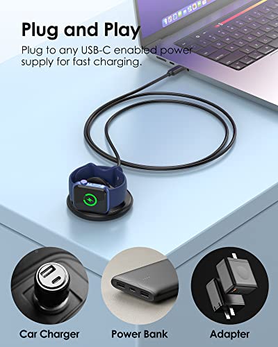 Charger Dock Compatible with Apple Watch, Foldable Magnetic Wireless Charging Station Stand with USB C Cable Accessories Compatible for iWatch Series Ultra/8/7/6/5/3/2/SE, Black
