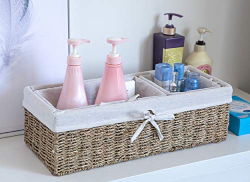 Vintiquewise Seagrass Small Shelf Storage Basket with White Lining (Set of 3)