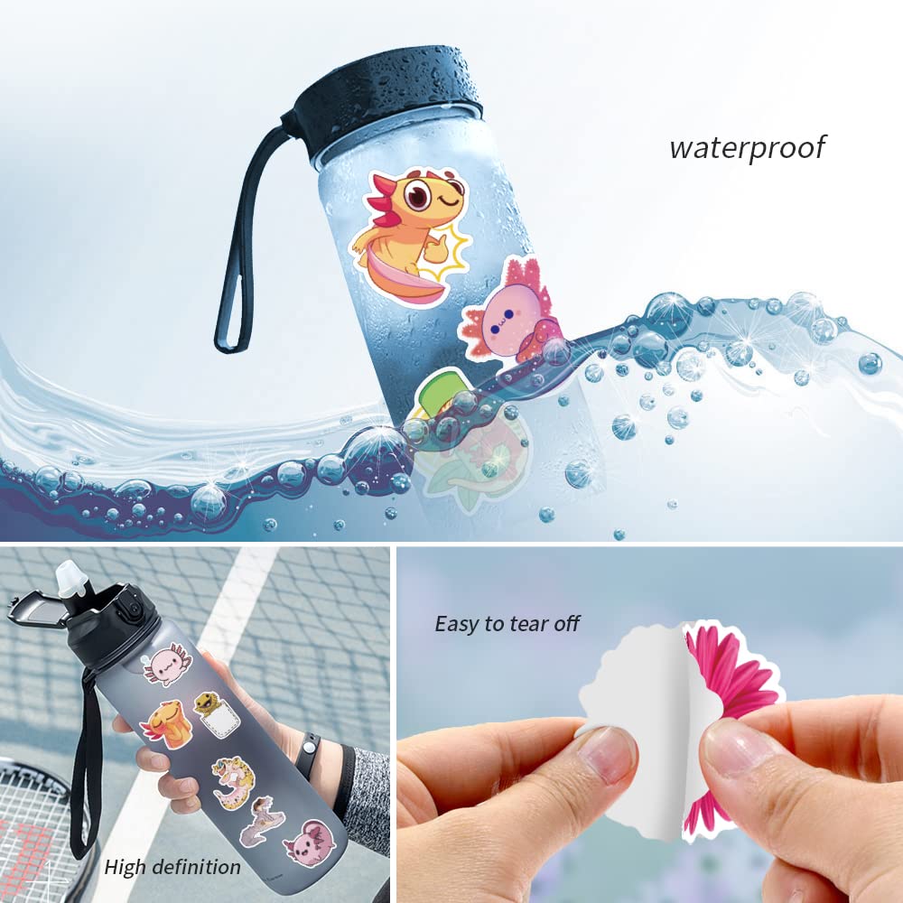 Cute Reptiles Stickers, 52Pcs Vinyl Waterproof Axolotl Stickers, Gifts for Kids, Women,Teens Classmate Colleagues,Adults