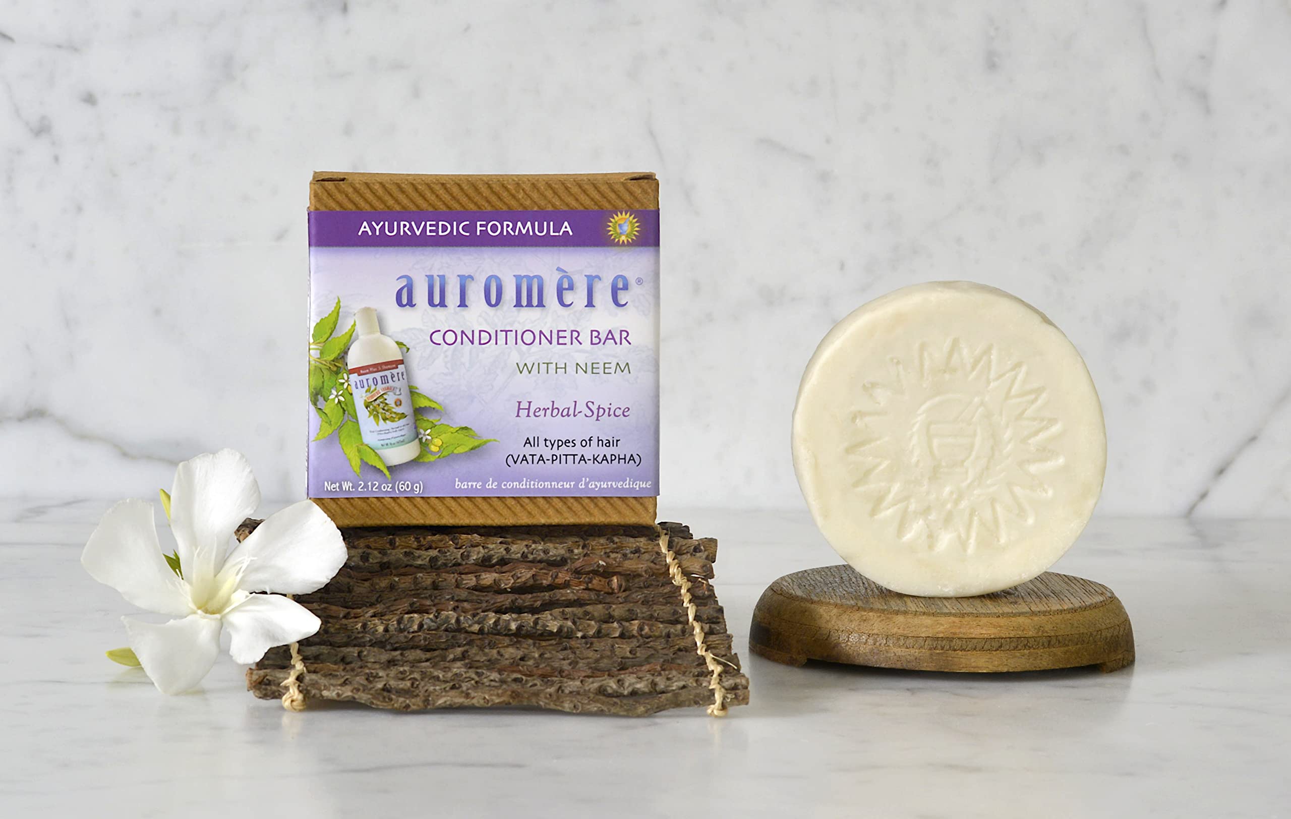 Auromere Ayurvedic Conditioner Bar for All Hair Types β Vegan, Non-GMO, Deep Moisturizing, Nourishing Herbal Formula with Neem, Zero Waste, Recyclable packaging (2.12oz solid bar), 1 Pack