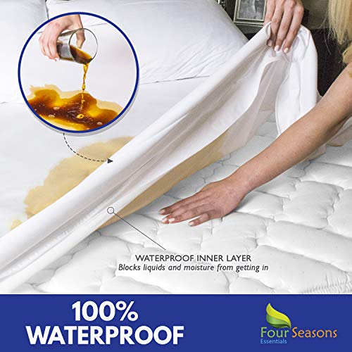Four Seasons Essentials Queen Mattress Protector - Zippered Bedbug Waterproof Mattress Cover, Premium Quality Hypoallergenic Bed Encasement