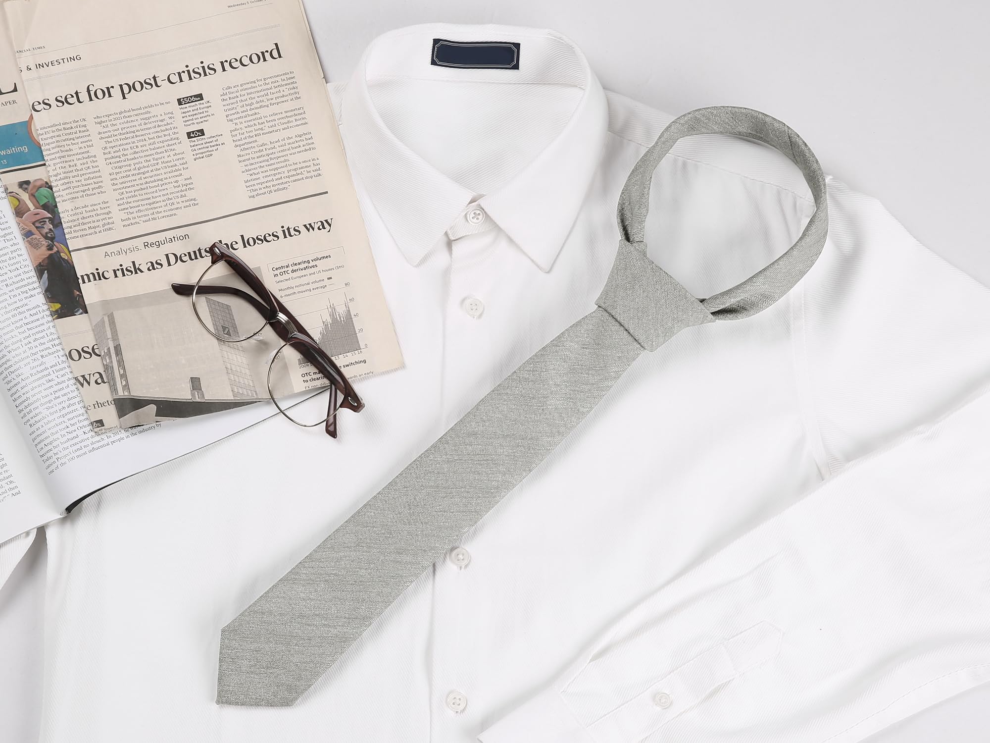 Allegra K Men's Self Tied Solid Color Formal Casual Skinny Necktie One Size Light Gray