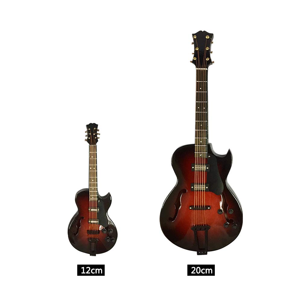Denpetec Wooden Miniature Electric Guitar with Case and Stand Miniature Guitar Model Home Decor Display Ornaments