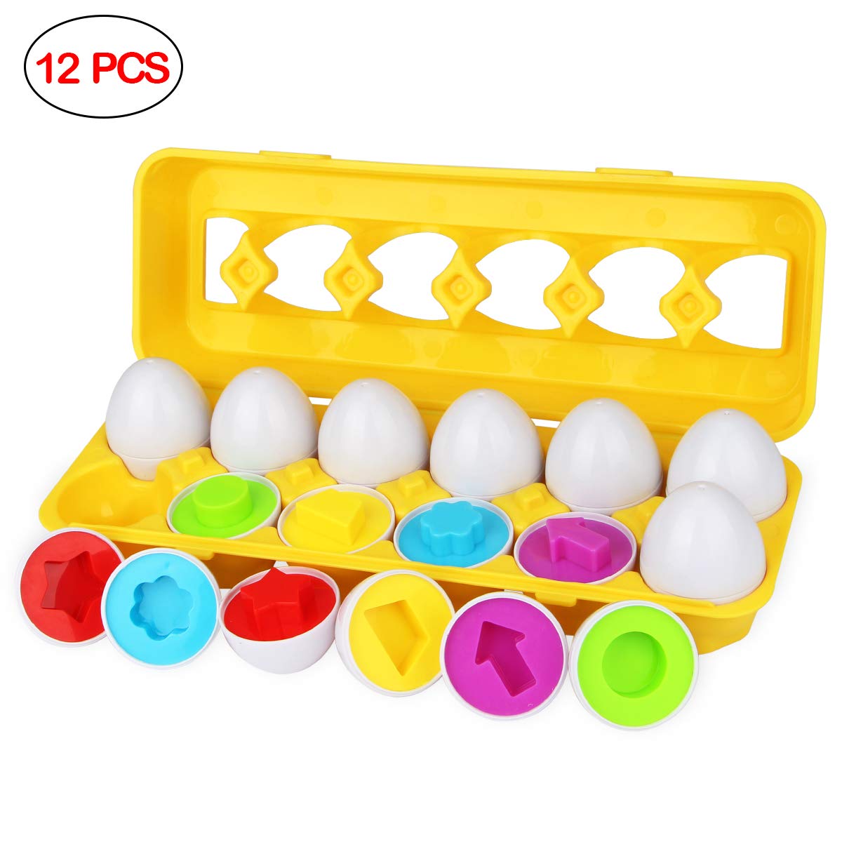 Aitey Matching Egg, Toddler Educational Easter Egg Toys Shapes and Colors Learning Toys Matching Egg Set for Kids Boy Girl Gift 3 Year Old and Up (12 Eggs)