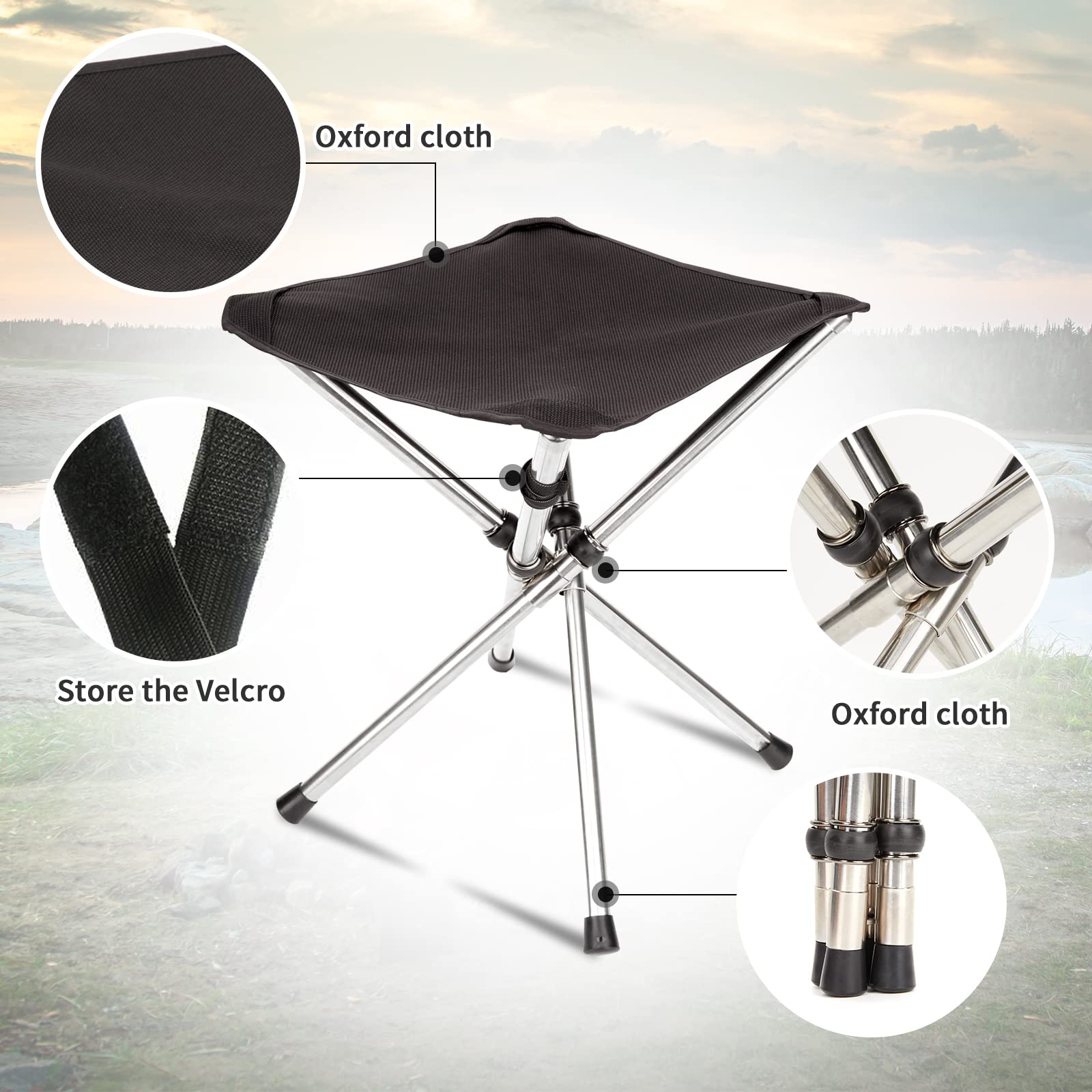 Acelane Folding Camping Stool, Stainless Steel Compact Lightweight Folding Stool for Camping Backpacking Hiking Fishing Barbecue Outdoor, with Carry Bag