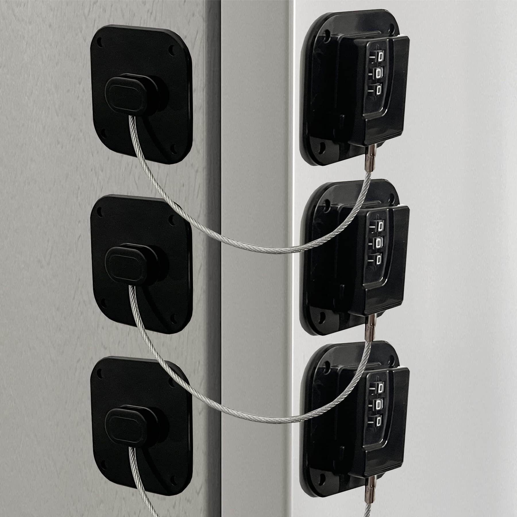 AYKBES 3 Pack Fridge Lock Combination for Babies, Heavy Duty Refrigerator Door Lock for Toddlers, Freezer Lock Kids Proof with Strong Adhesive for Cabinet, Window, Drawers, Toilet Lid(3 Pack Black)