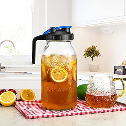 Half Gallon Mason Jar Pitcher Large Wide Mouth 64 oz with Lid - 2 Quart for Iced Tea, Sun Lemonade, Coffee, Airtight, Set of 1