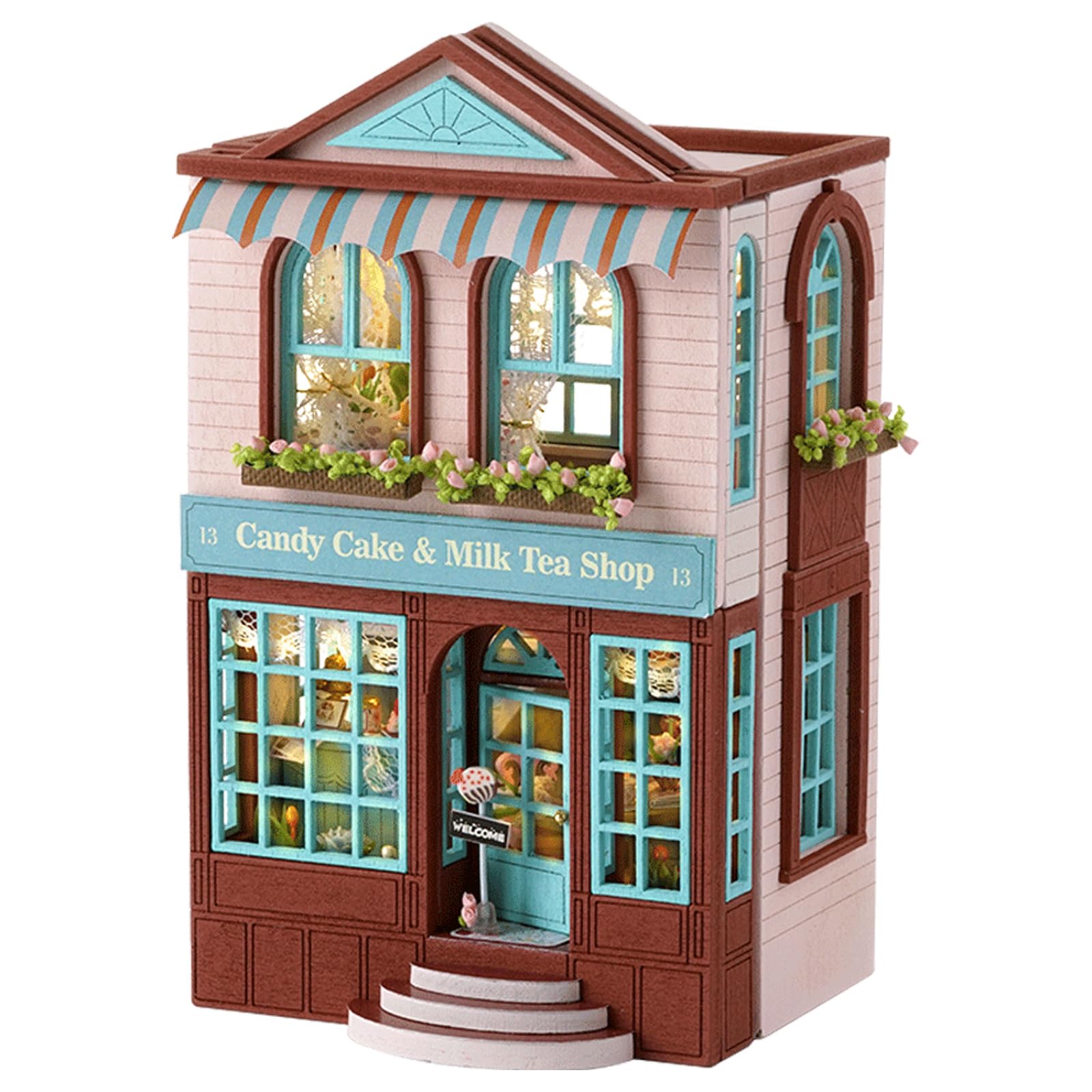 Flever Dollhouse Miniature DIY House Kit Creative Room with Furniture for Romantic Valentine's Gift (Manxing Dessert Shop)
