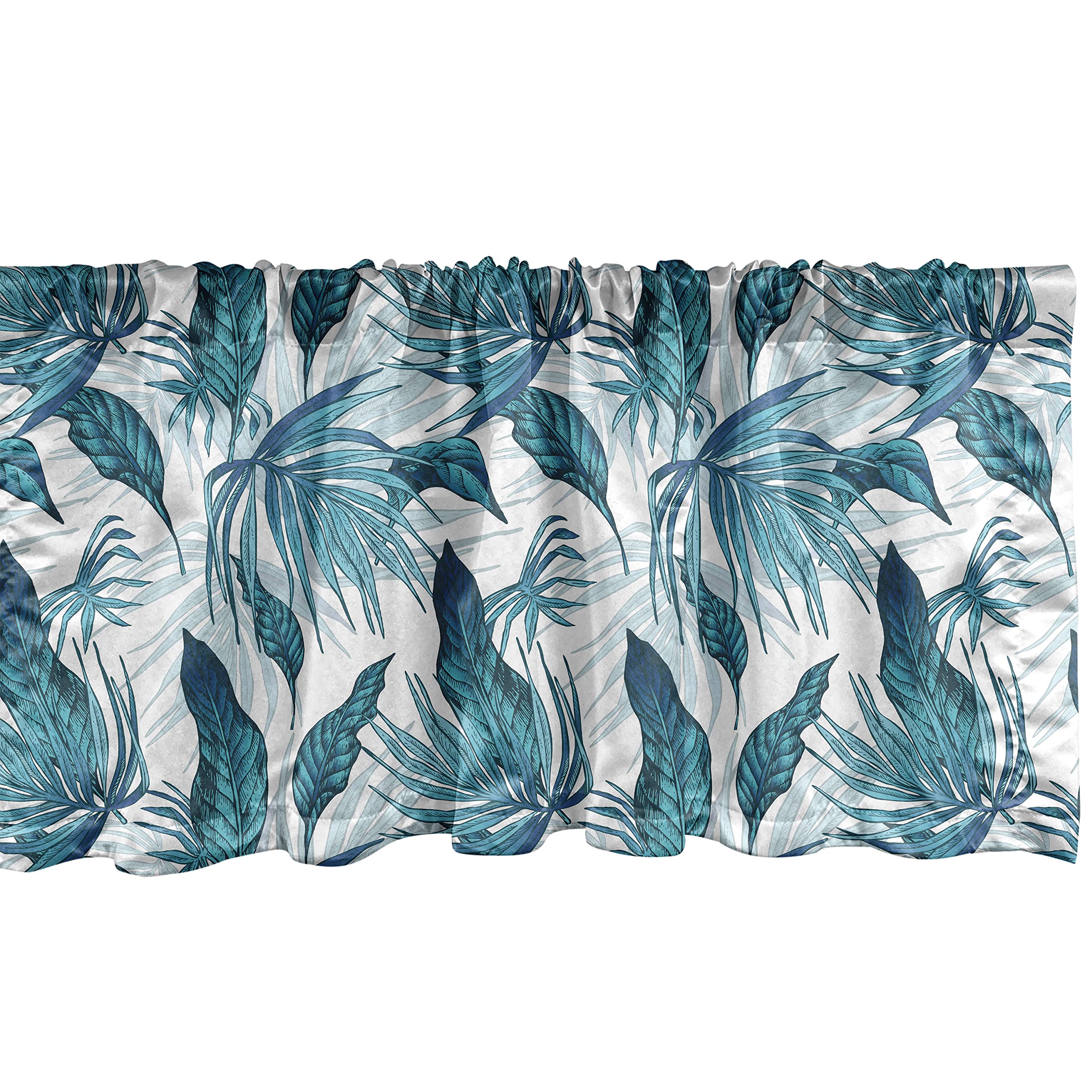 Ambesonne Leaves Window Valance, Exotic Brazilian Forest Foliage in Vintage Style Illustration, Curtain Valance for Kitchen Bedroom Decor with Rod Pocket, 54" X 12", Aqua Teal