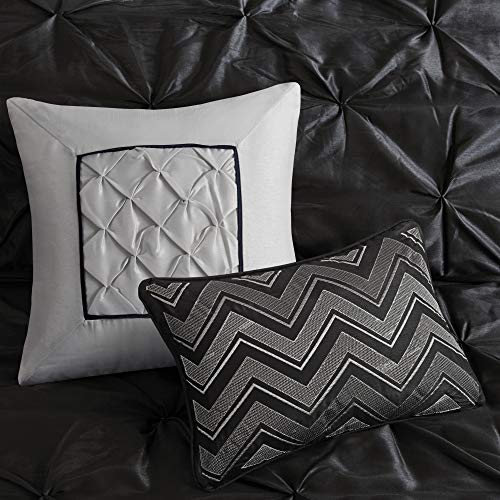 Madison Park Laurel King Size Bed Comforter Set Bed In A Bag - Black , Wrinkle Tufted Pleated β 7 Pieces Bedding Sets β Faux Silk Bedroom Comforters
