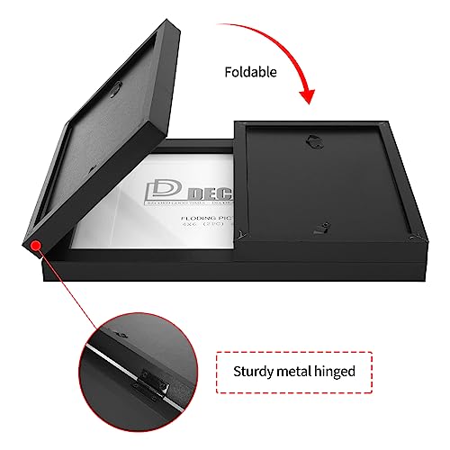 DECOCIAGA Hinged 3 Picture Frame 4x6 & 5x7 Folding Collage Photo Frames Multiple Wooden Desk Picture Frames with Mat for Office Tabletop or Wall Decor, Black