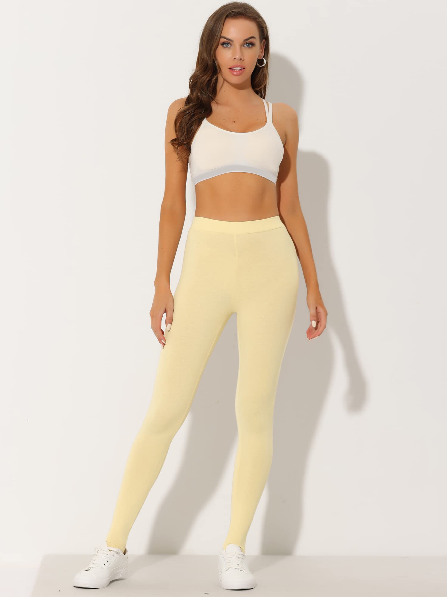 Allegra K Women's Leggings Solid Color Elastic Waistband Stirrup Pants X-Small Yellow