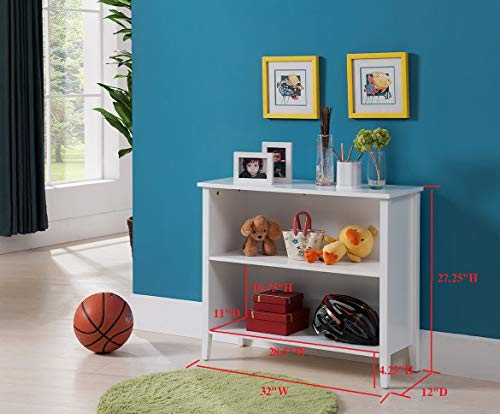 Kings Brand Furniture - 2-Shelf Wooden Bookcase Bookshelf Display Storage and Organizer, White