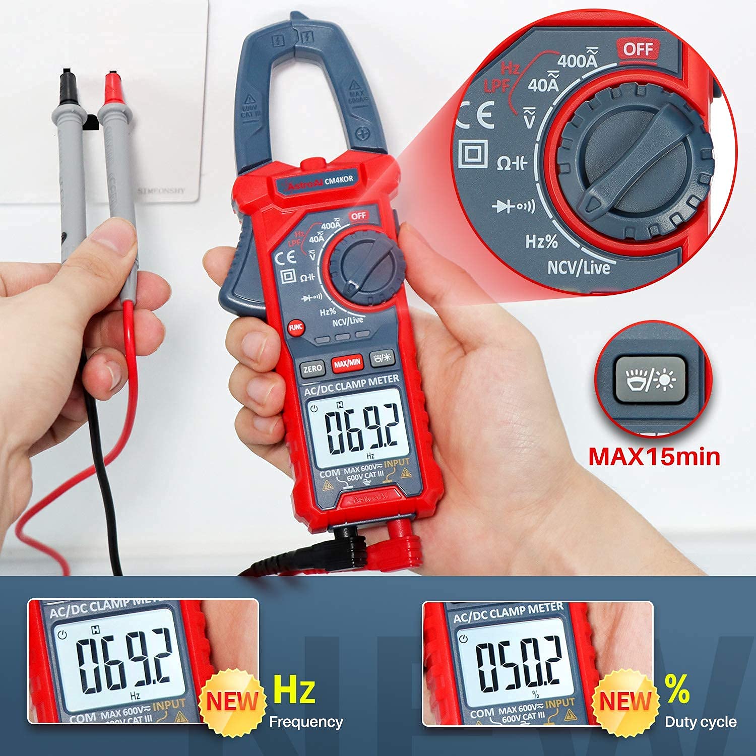 AstroAI 4000 Counts Digital Clamp Meter+Multimeter Test Leads Kit,