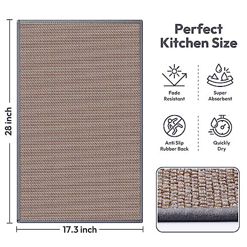 Kitchen Mats for Floor,Kitchen Rug, Nonskid, Washable,Absorbent Kitchen Runner Rug for in Front of Sink,Entryway,Hallway,Rubber Backing Indoor Door Mat,Farmhouse Style Standing Mat,17.3"x28",Grey