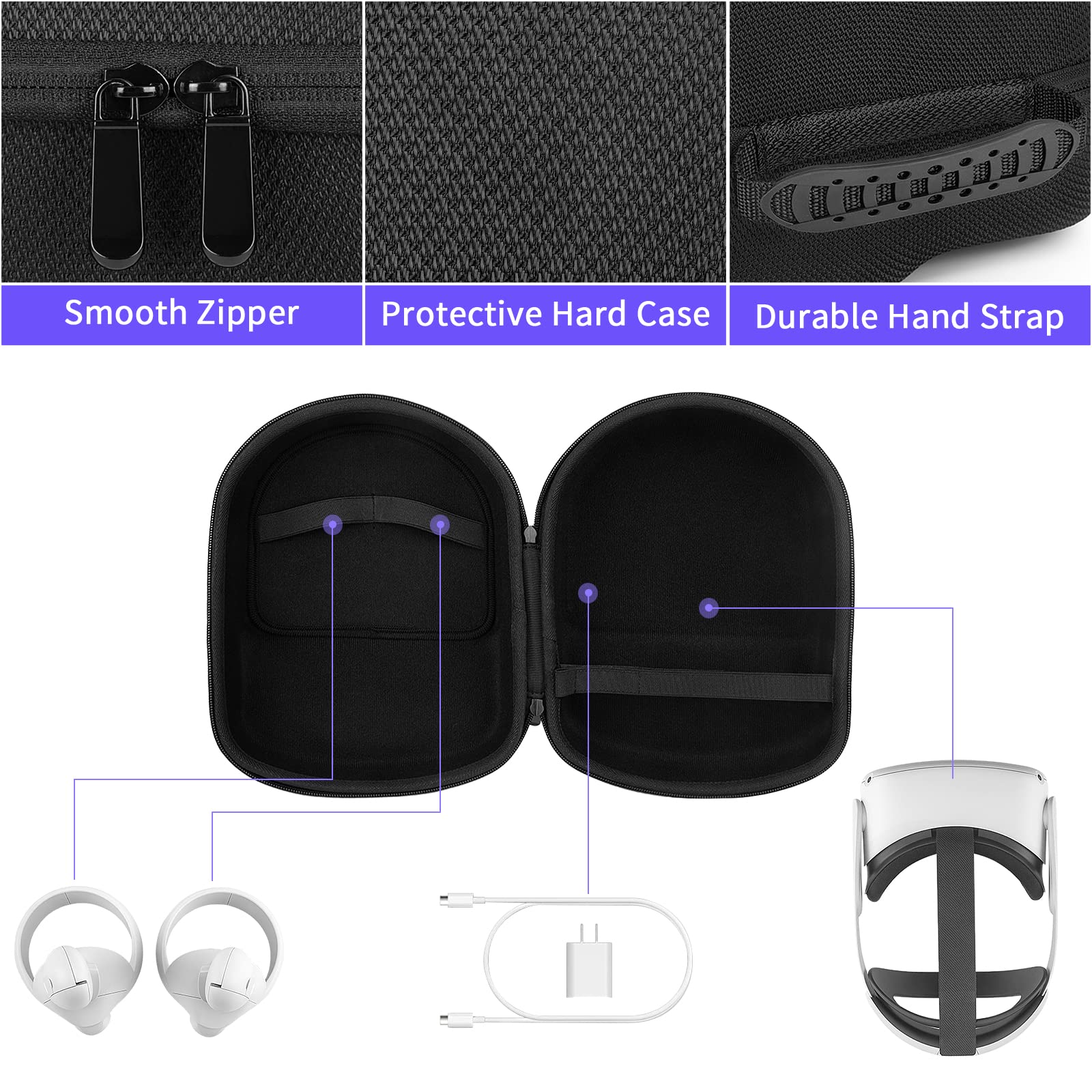 Fromsky Yinke for Oculus/Meta Quest 2/Pico 4 Case, Hard Travel Carrying Case All-in-One Storage, Compatible with Elite Strap VR Headset and More Accessories (Black)