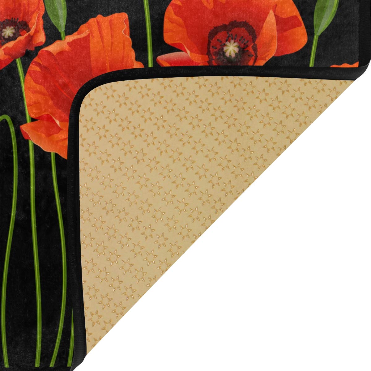 AGONA Anti Fatigue Kitchen Mat Red Poppy Flower in Black Kitchen Floor Mat Soft Standing Mats Absorbent Area Rugs Non Slip Kitchen Rugs Bath Rug Runner Carpet for Home Decor Indoor Outdoor