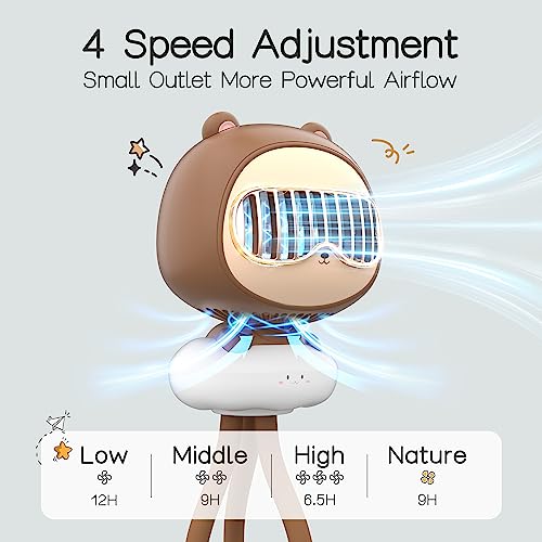 KinYiLO Cute Stroller Fan Clip On for Baby, Portable Baby Stroller Fans Bladeless, 4 Speeds Auto Oscillating, 4000mAh Rechargeable Battery Powered, Flexible Tripod Small Cooling Fan for Crib/Car Seat
