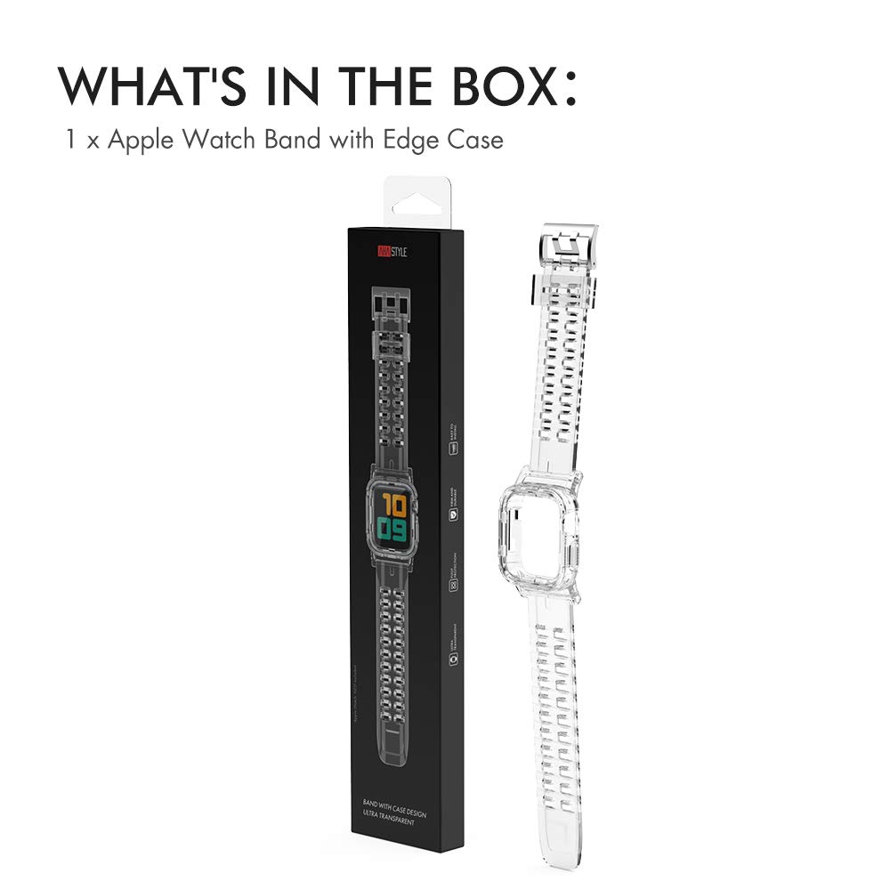 AHASTYLE Compatible with Apple Watch Clear Band Crystal Band with Rugged Bumper Case for Apple Watch Series 6 5 4 3 2 1 SE Transparent (42mm/44mm, Crystal Clear)