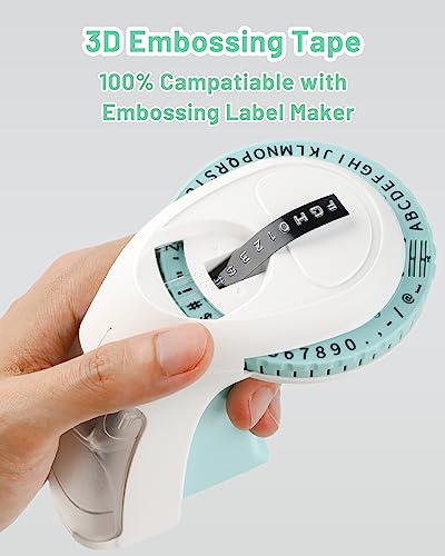 Suminey Embossing Tape Replacement for Dymo 3D Plastic Embossing Labels 1741670 for Embossing Label Maker, White on Black, 3/8'' x 9.8' for Organizer Xpress, Office Matte II, Motex, 5-roll Pack
