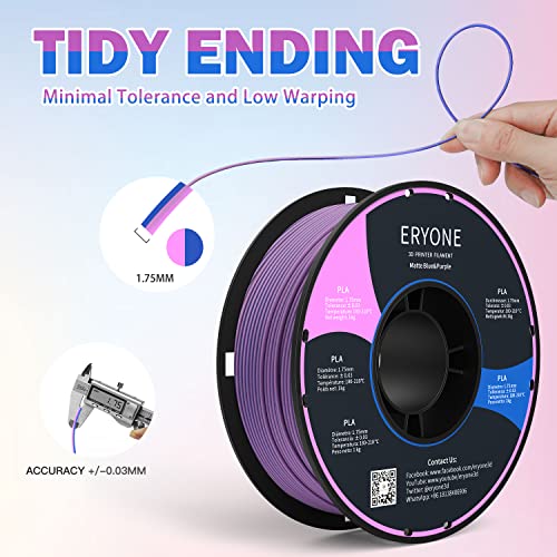 ERYONE 3D Printer Filament, PLA Filament Matte Dual Color Filament, Coextrusion Filament 1.75 +/- 0.03mm, 1kg/ Spool(2.2lbs), Matte Blue&Purple