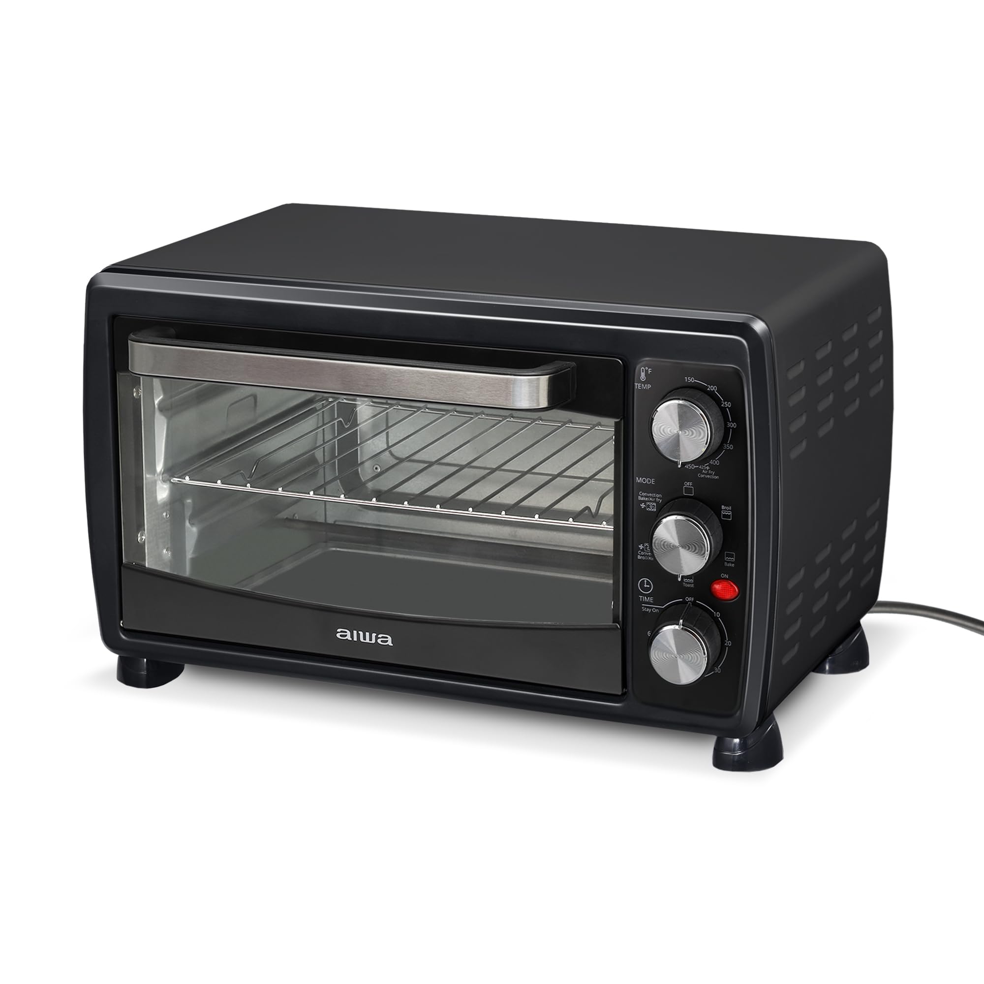 Aiwa 1400W Toaster Oven 6 Slice with Baking Tray, Air Fry Bake Toast Cook and Broil, Temperature Control, 60 Minute Timer Knob, Automatic Shutoff, Crispier Mesh Baking Tray and Crumb Tray Included