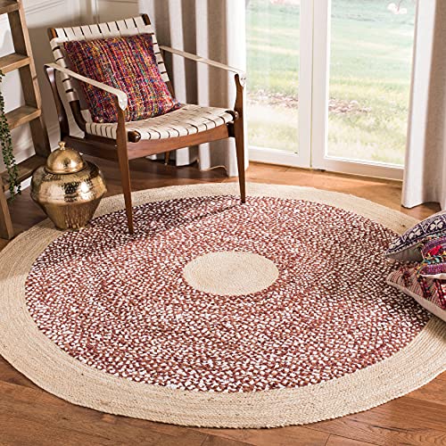 SAFAVIEH Cape Cod Collection 6' Round Gold / Natural CAP210D Handmade Braided Jute & Cotton Area Rug