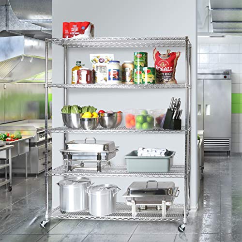 Seville Classics UltraDurable Heavy Duty NSF Solid Steel Wire Rack Storage Unit Organizer for Garage, Warehouse, Office, Restaurant, Classroom, Kitchen, 5-Tier Shelving, 60" W x 18" D