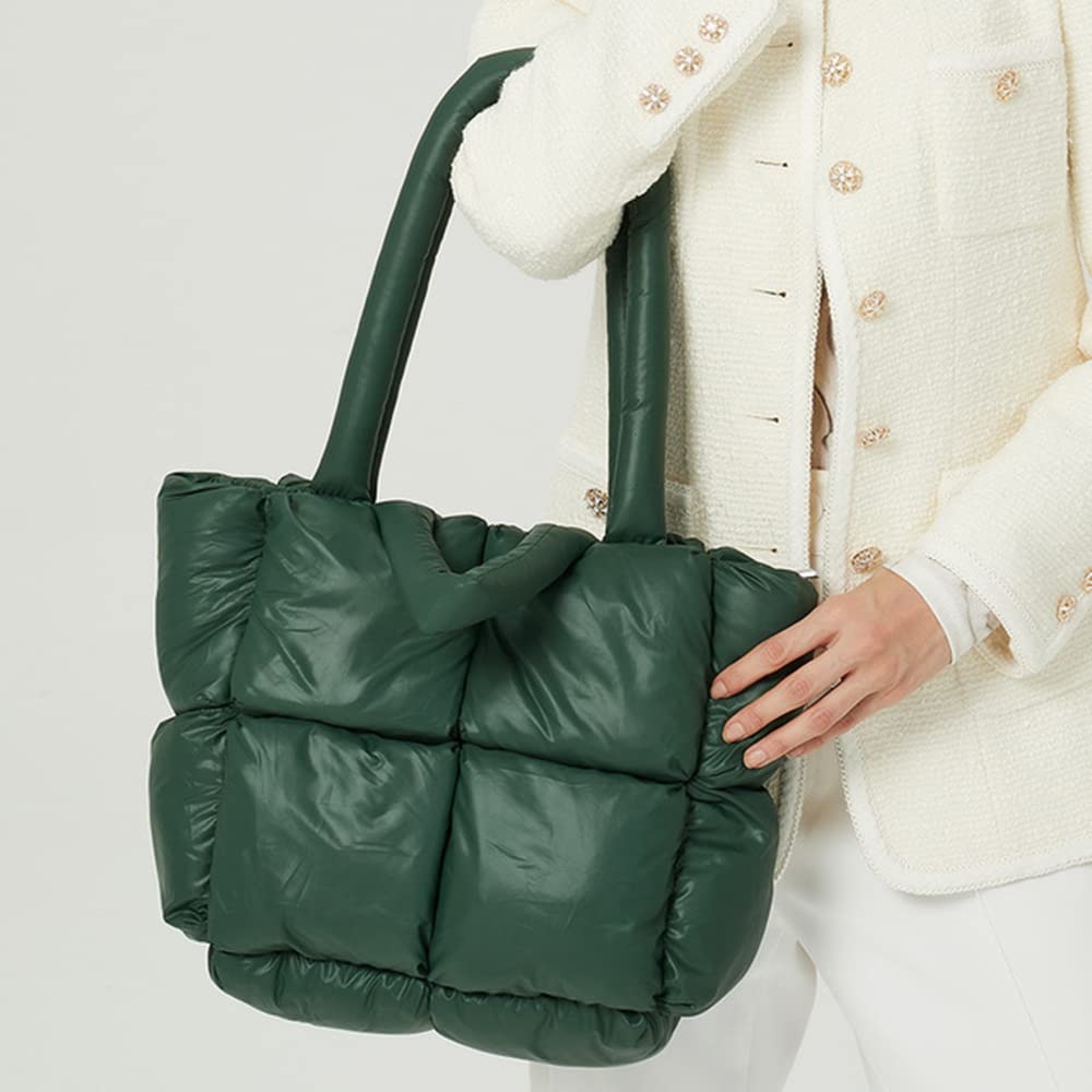 Fluffy Cotton Tote Shoulder Bag for Women,Trendy Design Big Capacity Handbag Soft Waterproof Nylon Lightweight Purses (Beige)