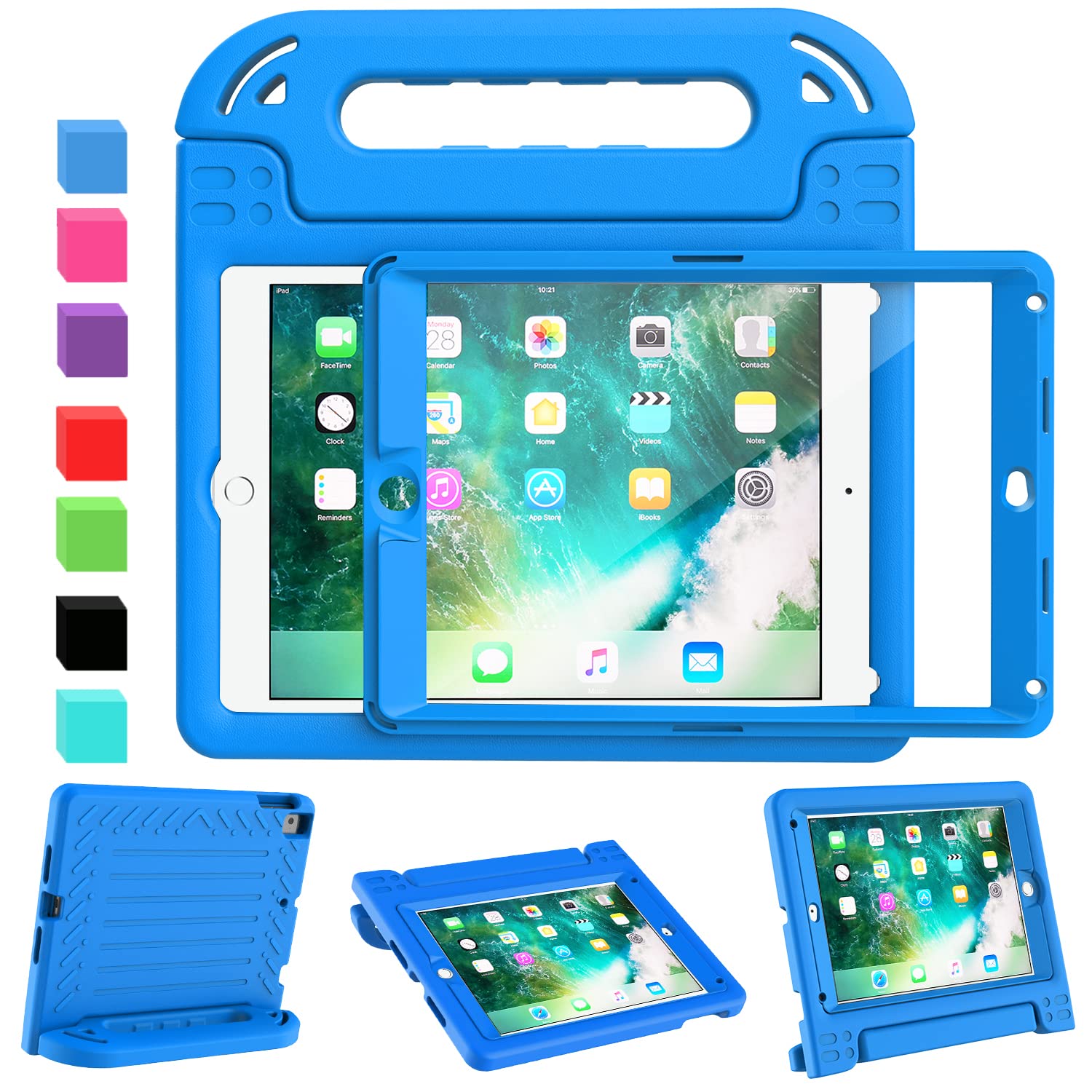 AVAWO iPad 6th/5th Generation Kids Case, iPad 9.7 Case (2017/2018) & Air 2, Built in Screen Protector, Shockproof Handle Stand Kids Protective Case Cover for iPad 9.7 Inch 6th/5th Gen & Air 2, Blue