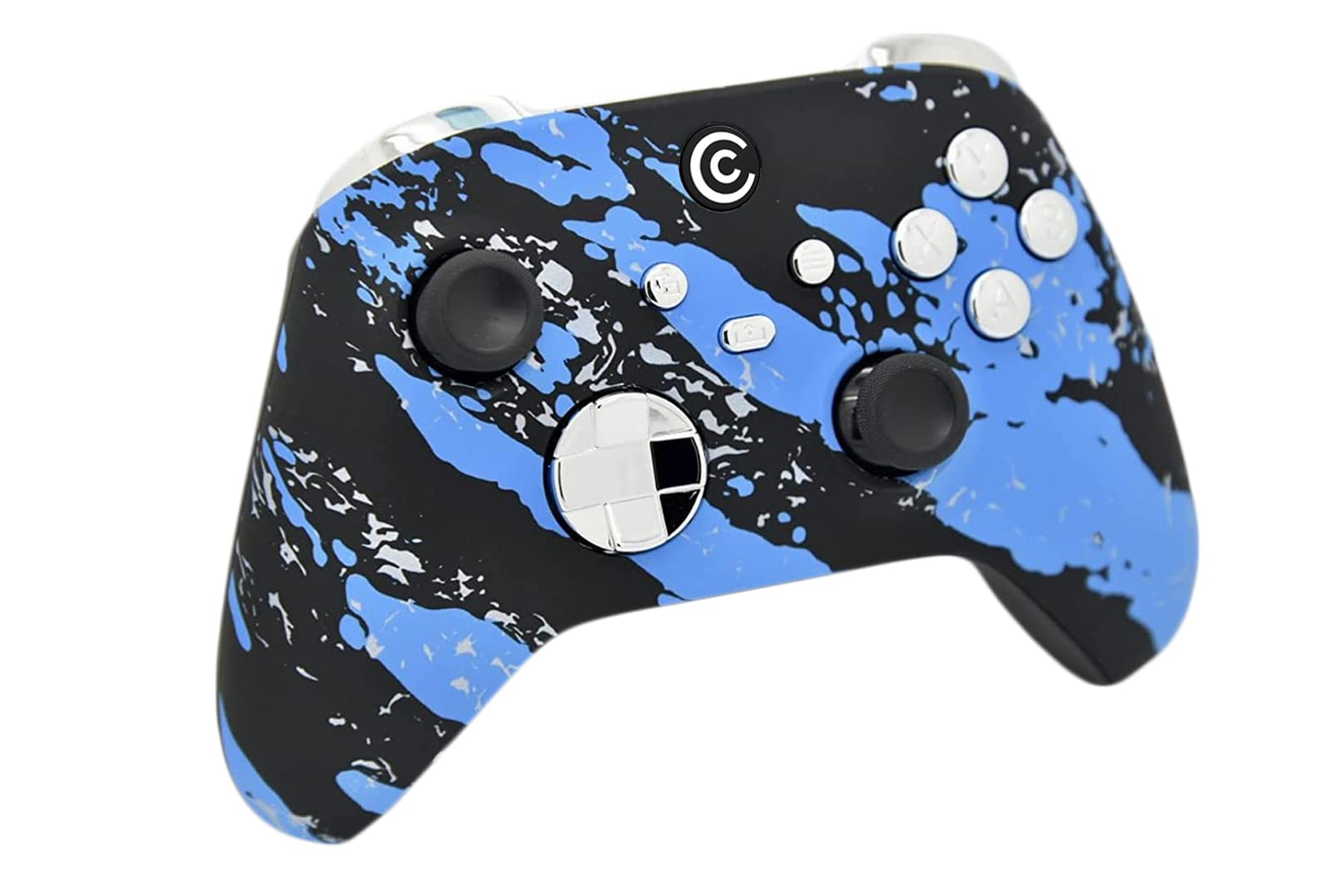 Designer Series Custom Wireless Controller for PC, Windows, Series X/S & One - Multiple Designs Available (Blue Splatter & Silver Chrome Inserts)