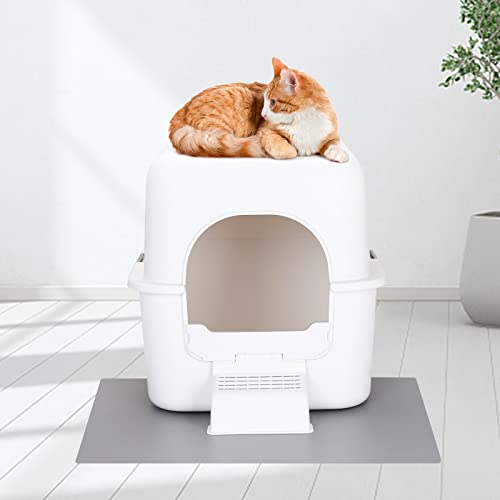 Sfozstra Urine Litter Box with Pedal for Small Cats Approx 8Lbs, Fully Enclosed Leak-Proof ,High Edge and Odorless ,Easy to Carry and Clean (White with Handle, S)