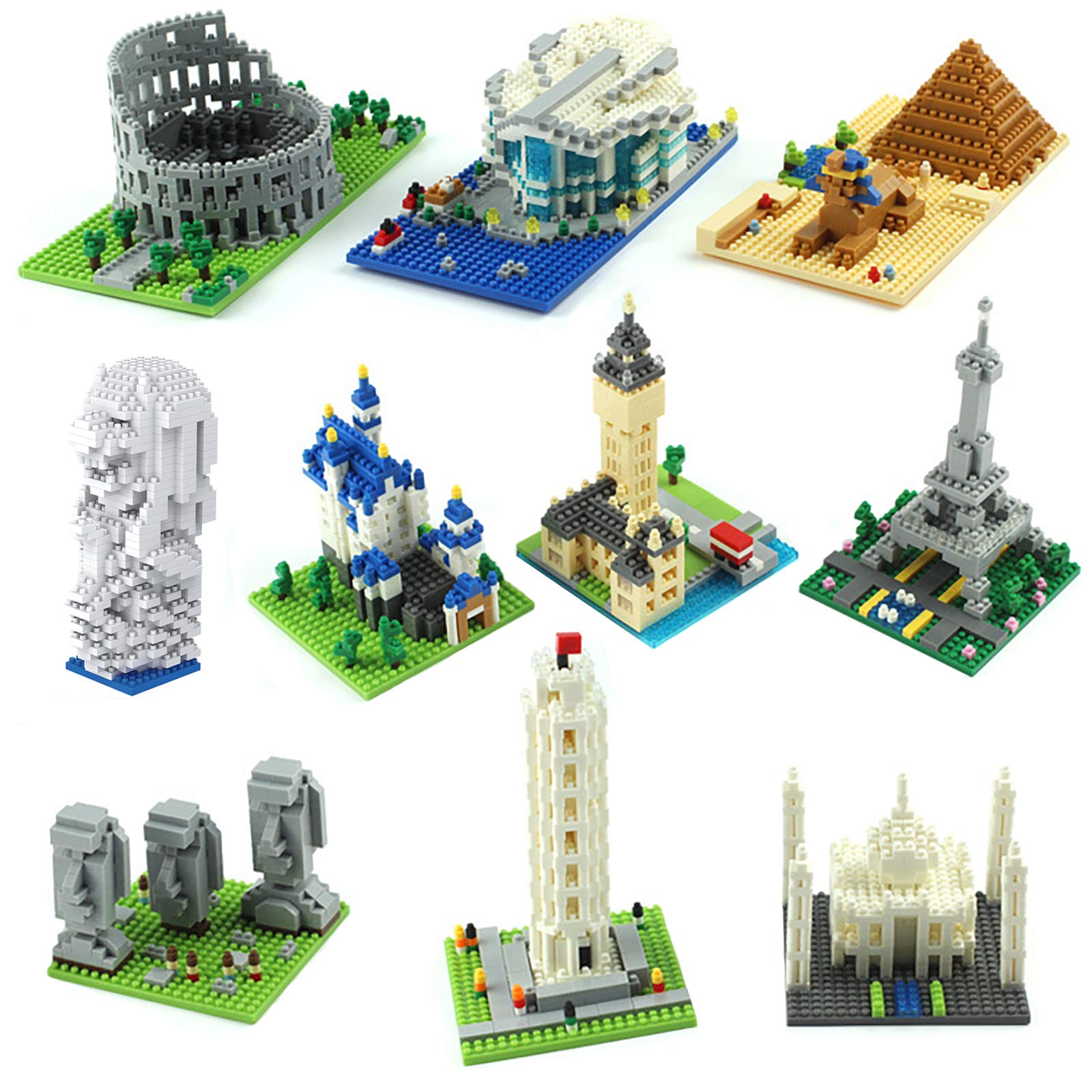 DoxiGlobal 10 in 1 Mini City Architecture Building Blocks Set Eiffel Tower/Taj Mahal/Big Ben/Leaning Tower of Pisa World Famous Collection Model KIts Construction Educational DIY Gift-4500pcs (10 Set)
