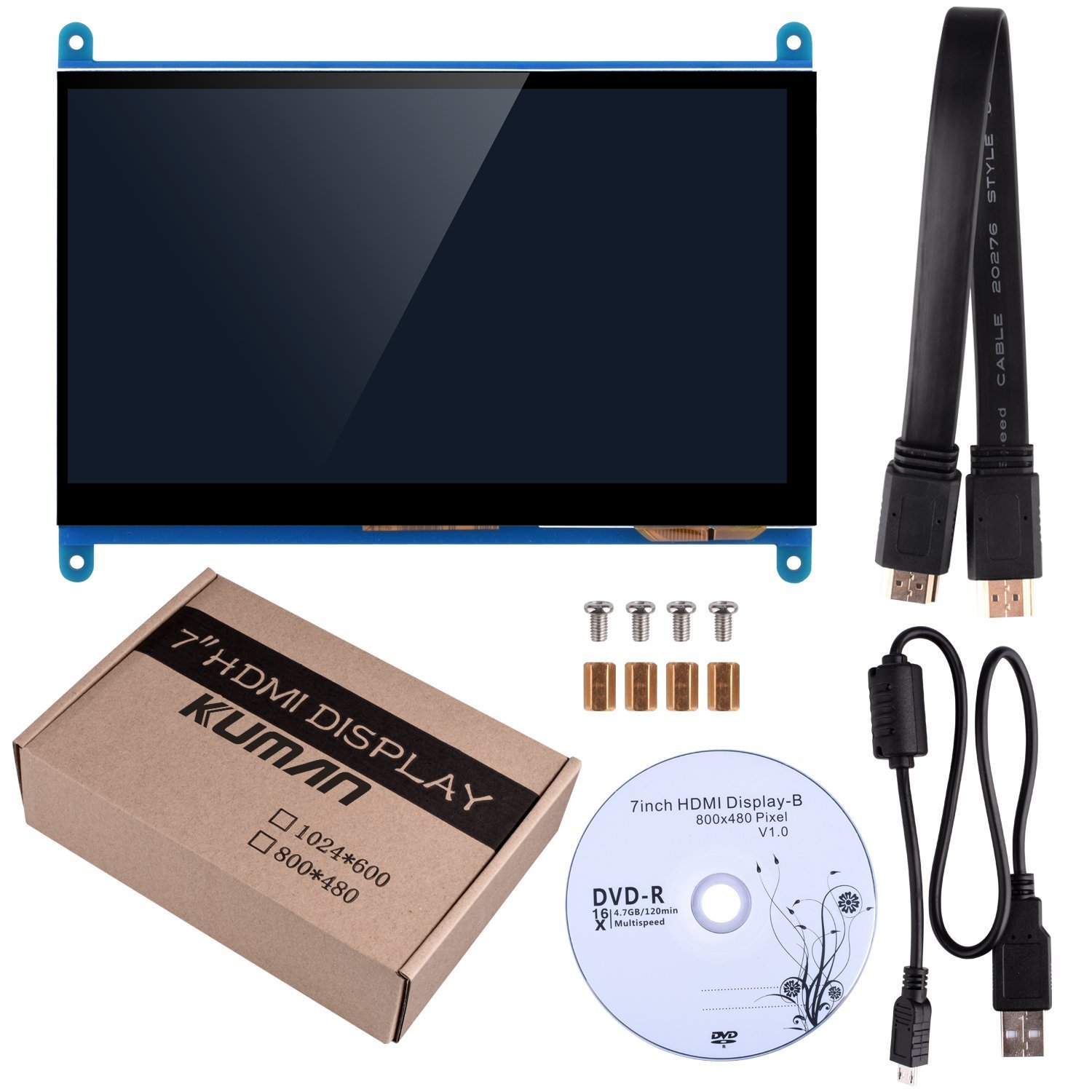 Kuman 7 Inch Capacitive Touch Screen TFT LCD Display HDMI Module 1024x600 for Raspberry Pi 3 2 Model B and RPi 1 B+ A BB Black PC Various Systems SC7B