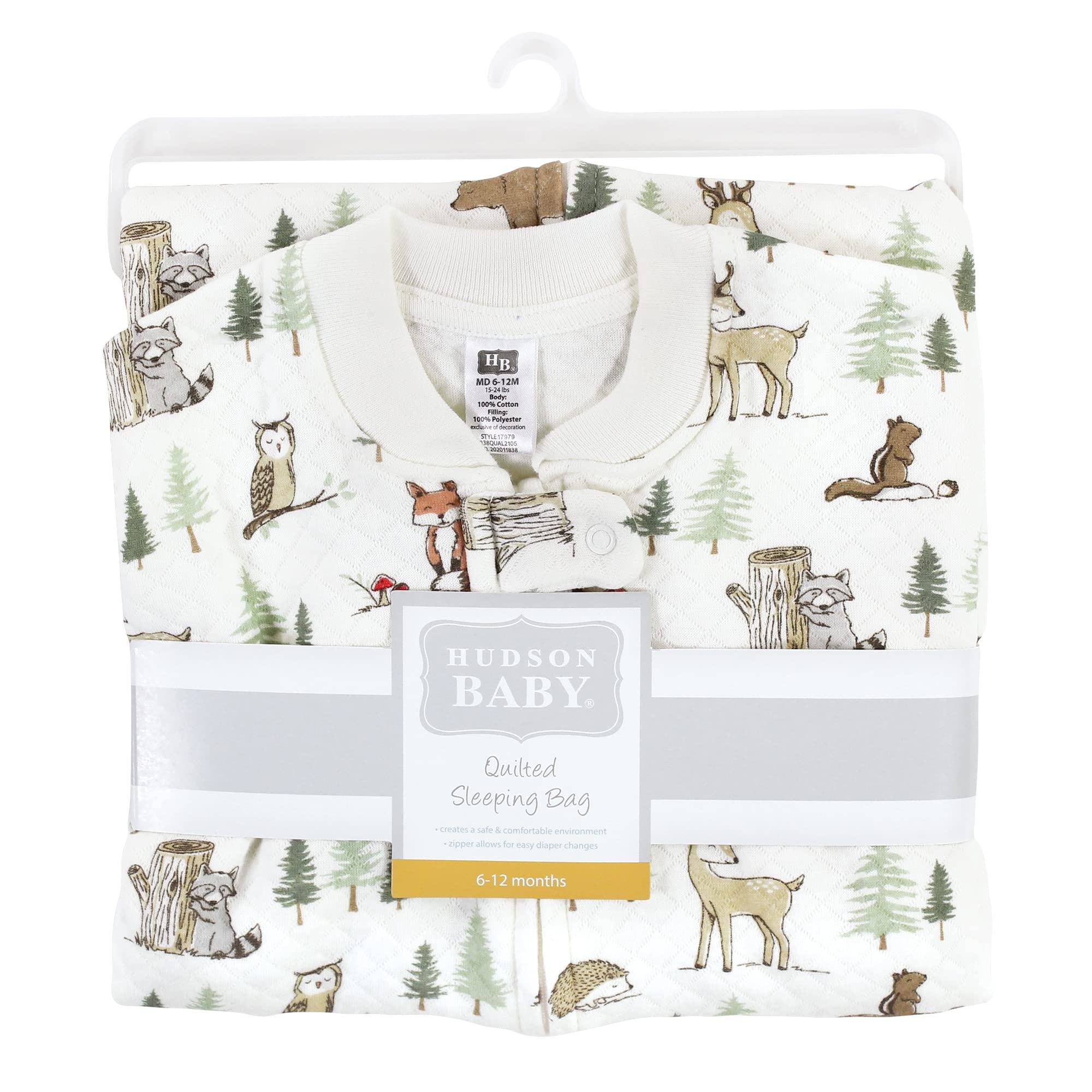 Hudson Baby Unisex Baby Premium Quilted Sleeveless Sleeping Bag and Wearable Blanket, Forest Animals, 0-6 Months