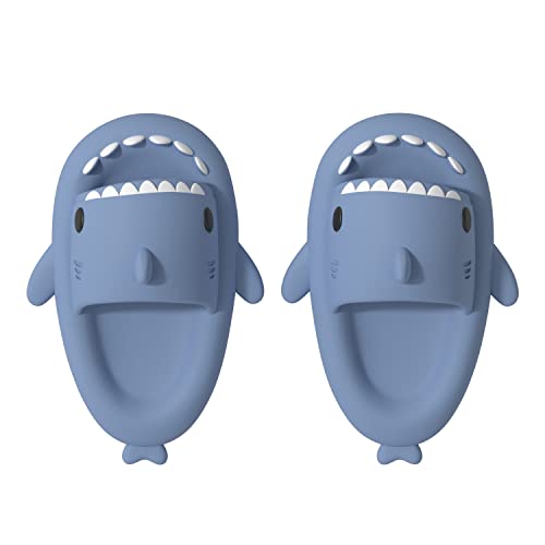ChayChax Boys Girls Cloud Shark Slides Novelty Sandals Toddlers Cute Non-Slip Beach Pool Shower Slippers with Comfy Cushioned Thick Sole,Haze Blue,3-4 Big Kid