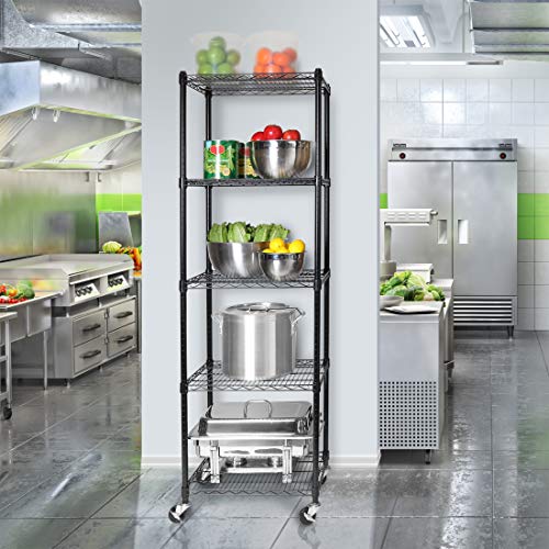 Seville Classics UltraDurable Heavy Duty NSF Solid Steel Wire Rack Storage Unit Organizer for Garage, Warehouse, Office, Restaurant, Classroom, Kitchen, 5-Tier Shelving, 24" W x 18" D, Black, 10 Count