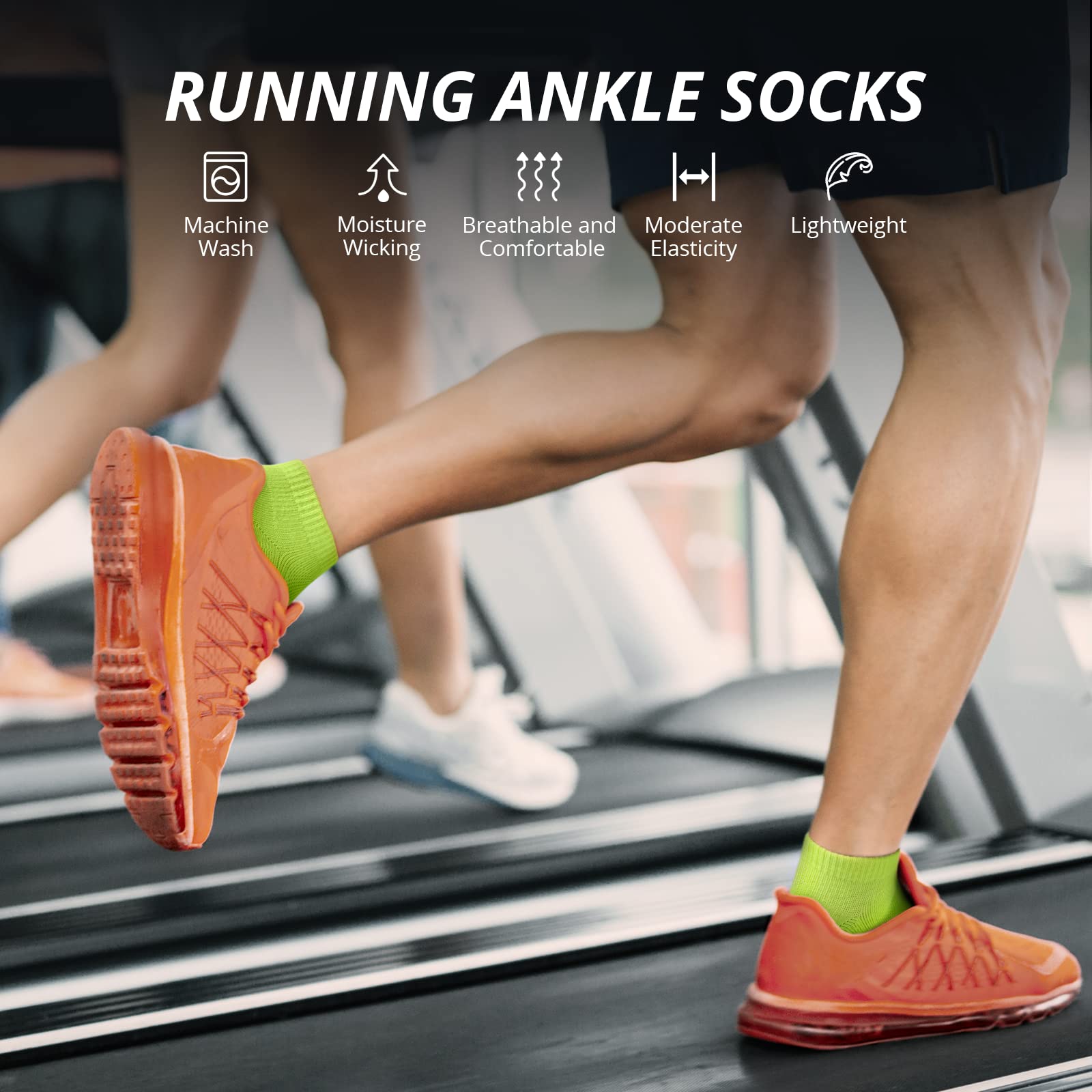 AKASO Ankle Athletic Running Socks - Coolmax Moisture Wicking Anti-Odor Low Cut Socks for Walking Sport Men Women, 2 Pack (Neon Yellow, L)