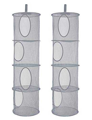 Libeder Mesh Hanging Storage Space Saver Bags Organizer,Foldable Storage Organizer 4 Compartments Toy Storage Basket for Kids Room Bathroom 2 Sets Grey