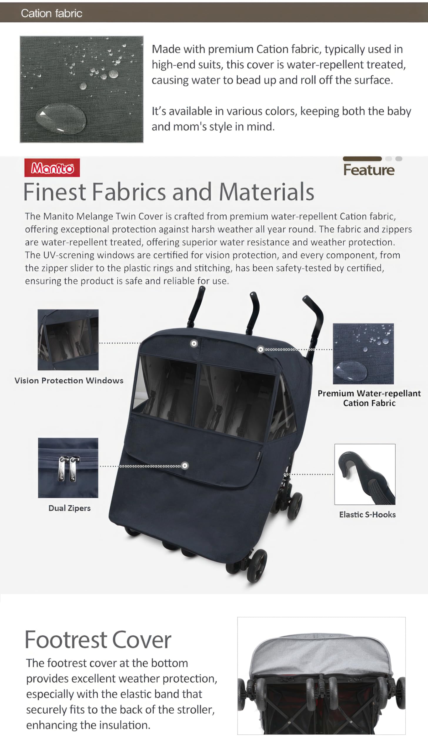 Manito Elegance Alpha Twin Stroller Weather Shield/Rain Cover (Navy)