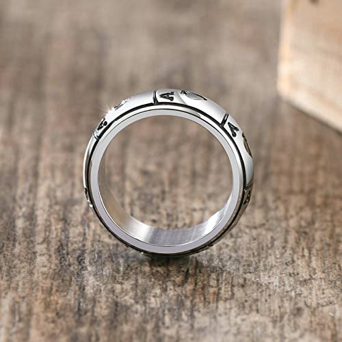 Ayoiow Rings for Couples Promise Rings,Stainless Steel Wedding Ring Set Poker A Silver Black Engagement Band