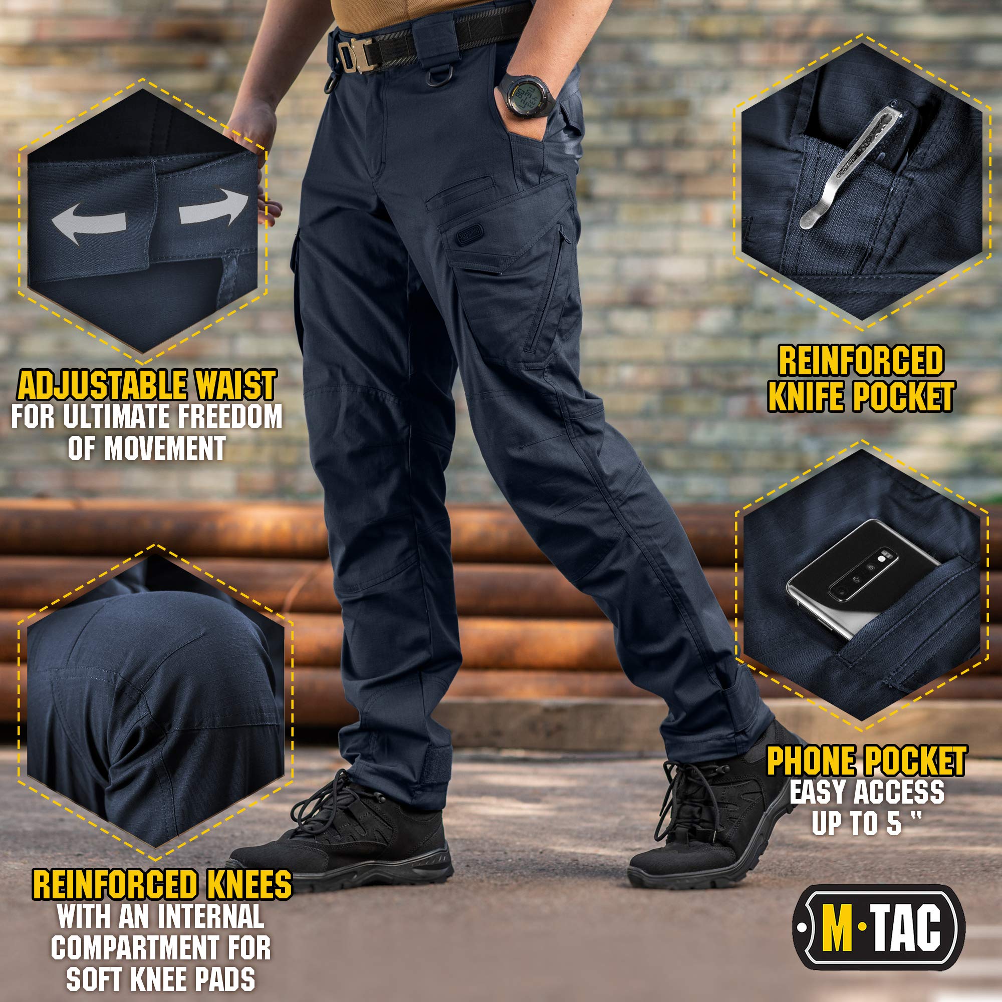 Aggressor Flex - Tactical Pants - Men Cotton Cargo Pockets (Navy Blue, W32 / L36)