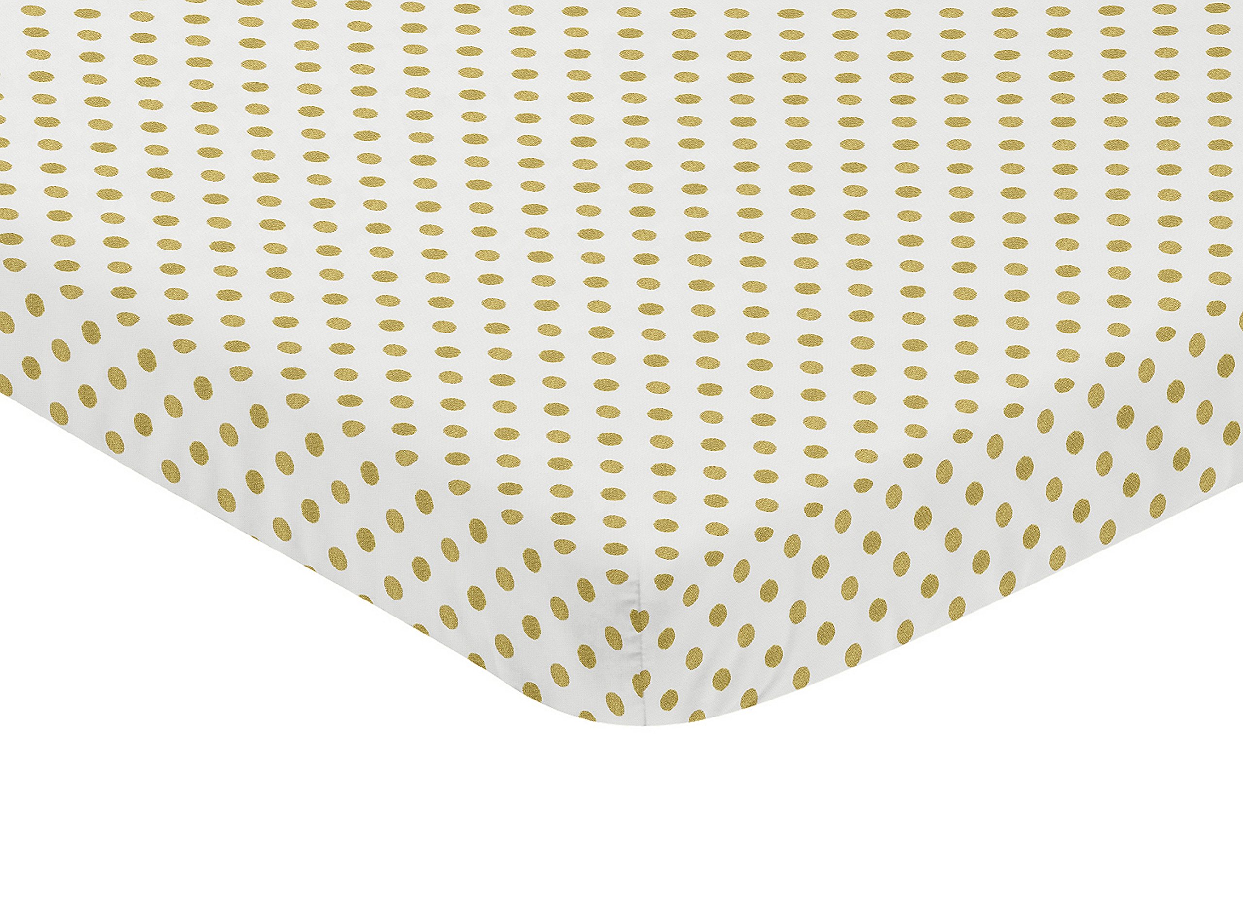 Sweet Jojo Designs Gold and White Polka Dot Baby Girl Fitted Mini Portable Crib Sheet for Amelia Collection - for Mini Crib or Pack and Play ONLY