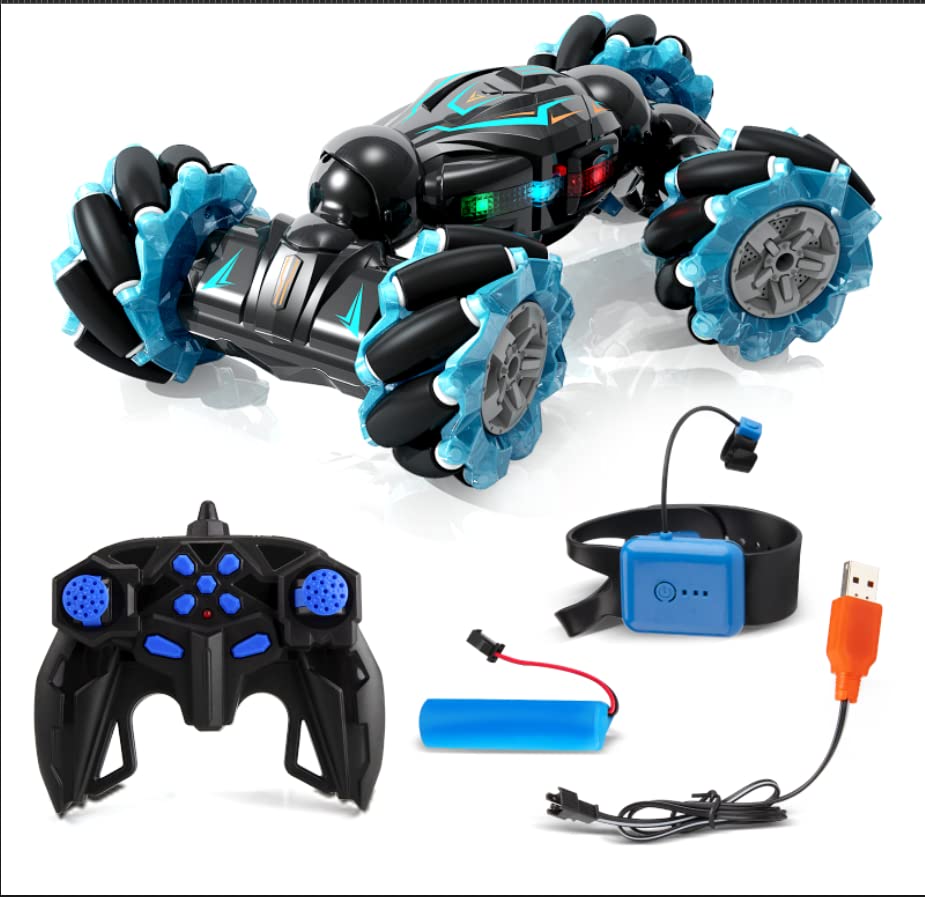 Deejoy RC Stunt Car, 2.4GHz 4WD Remote Control Gesture Sensor Toy Cars, Double Sided Rotating Off Road Vehicle 360° Flips with Lights Music, for Boys & Girls Birthday