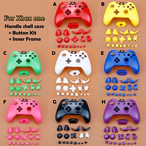 Full Housing Shell Case Cover + Middle Frame with Full Buttons for Xbox One Wireless Controller Without 3.5mm Jack Port (White)