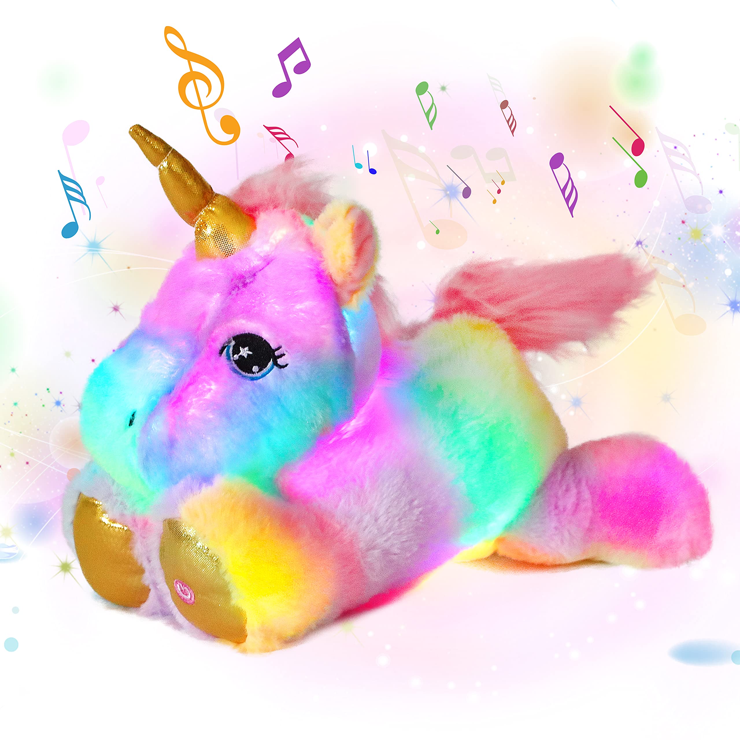 Cuteoy Musical Plush Unicorn Stuffed Animal Glowing LED Light-up Nightlight Toys Singing Lullabies Birthday Christmas Plushies Gifts for Kids Boys Girls,13"