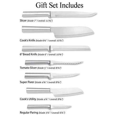 Rada Cutlery Oak Block 7 Pc Stainless Steel Kitchen Knife Set with Aluminum, Silver Handle
